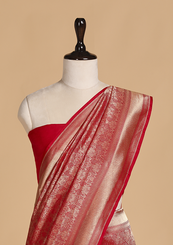 Red Brocade Saree in Silk – Ratanshi Kheraj Sarees Pvt. Ltd.