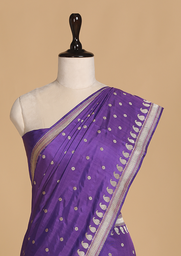 Purple Butti Saree in Silk – Ratanshi Kheraj Sarees Pvt. Ltd.