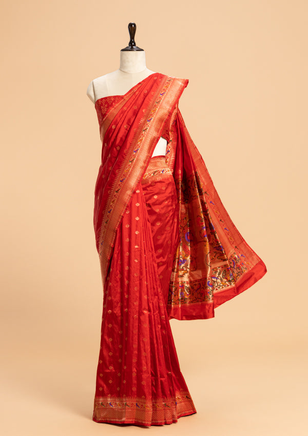 Red Paithani Silk Saree – Ratanshi Kheraj Sarees Pvt. Ltd.